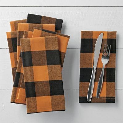 Orange Buffalo Check Napkins, Set of Four | Grandin Road