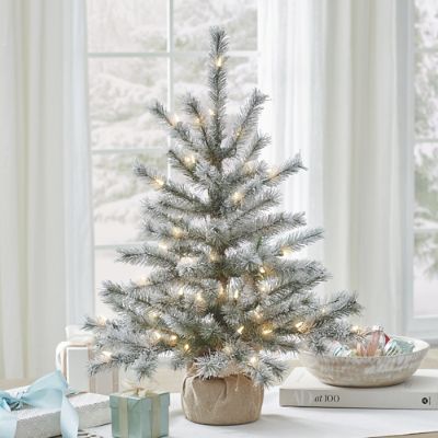 Pre-Lit Flocked Alpine Trees, Set of Three | Grandin Road